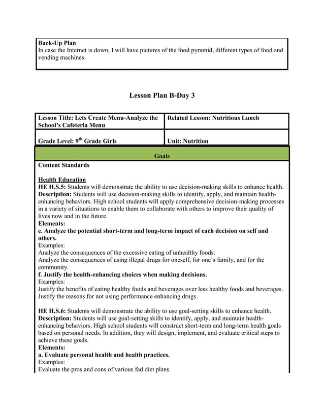 Lesson b nutrition | PDF | Secondary Education | Education