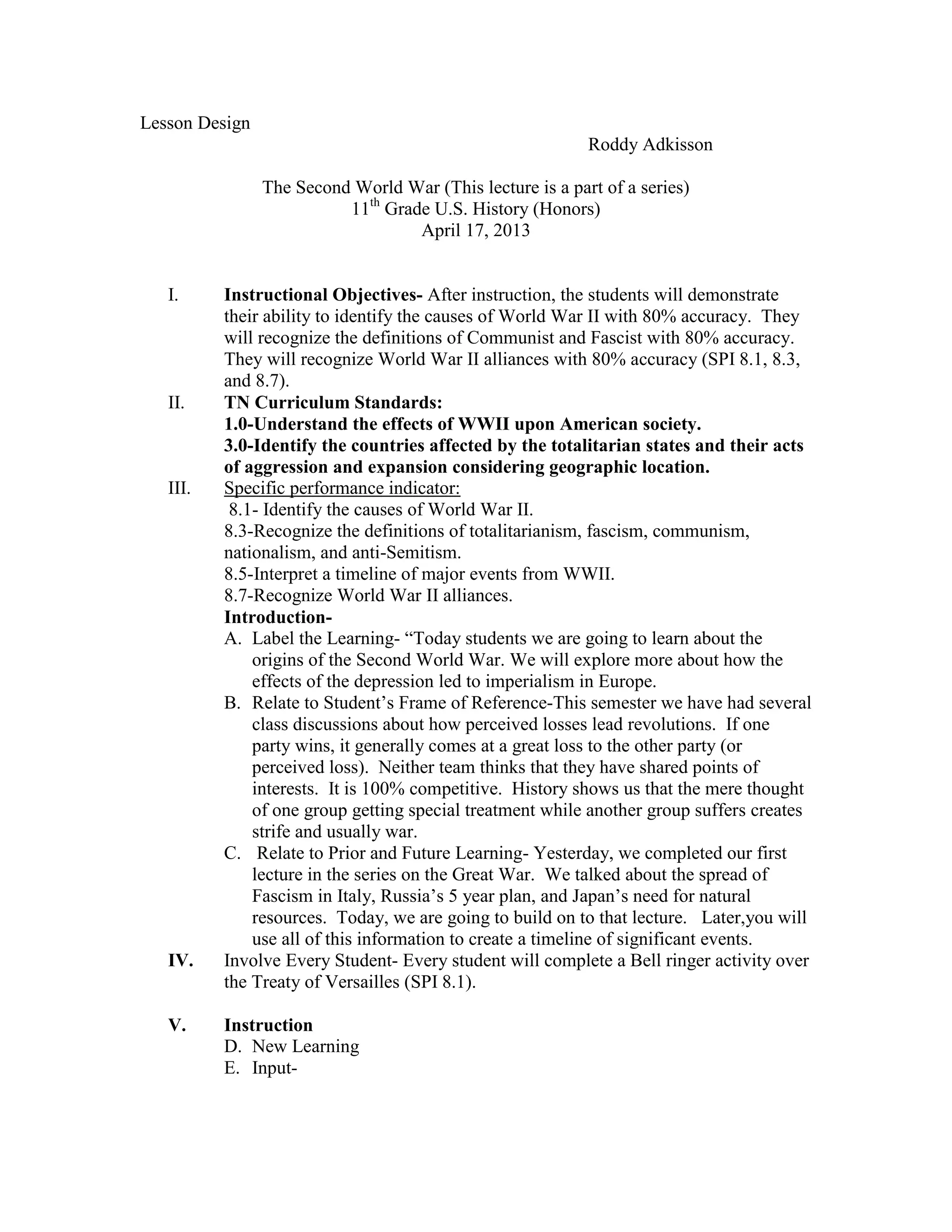 Lesson design 2nd world war | PDF