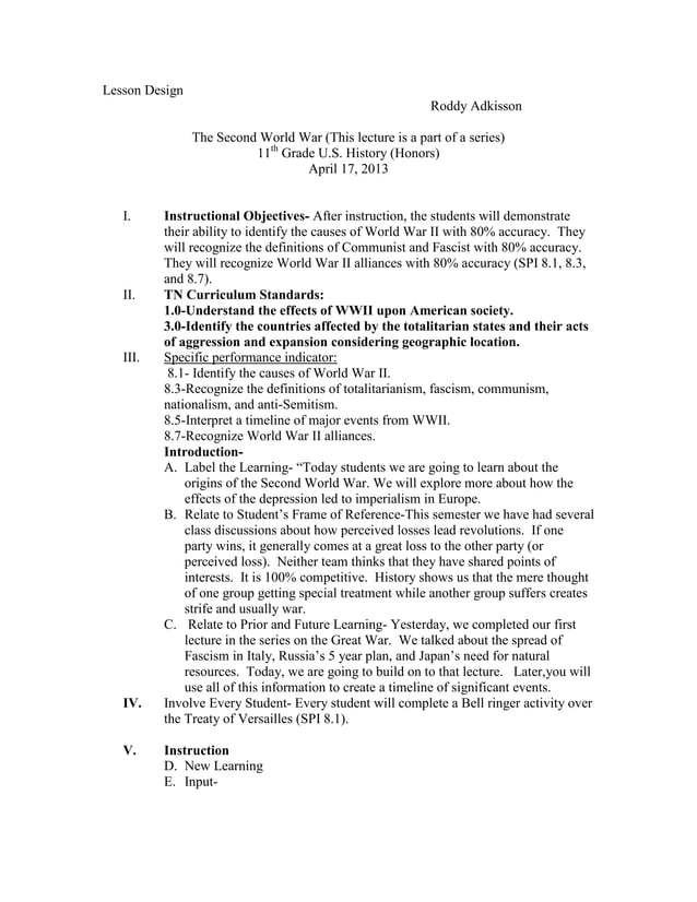 Lesson design 2nd world war | PDF
