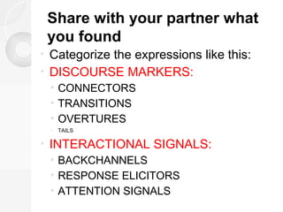 Lesson discourse markers and backchannels | PPT