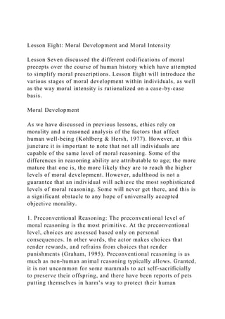 Lesson Eight Moral Development and Moral IntensityLesson Seve.docx