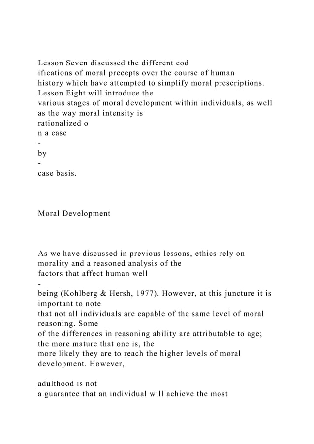 Lesson Eight Moral Development and Moral IntensityLesson Seve.docx