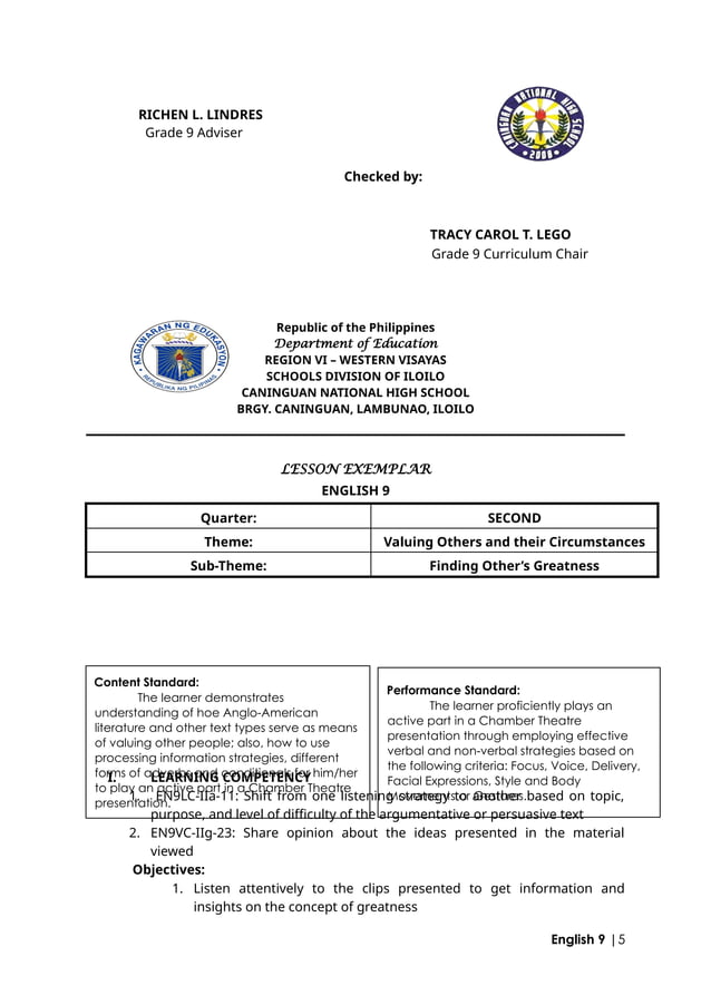 Lesson Exemplar Edited for First Quarter | DOCX