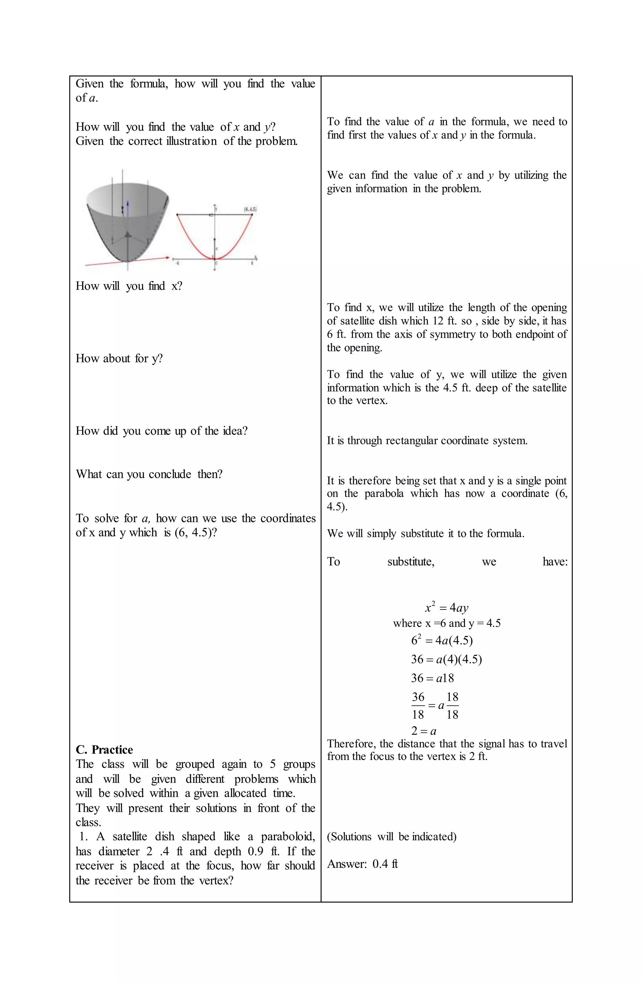 Lesson Plan on situational problems involving parabola inquiry-based ...