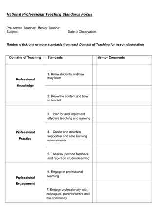 Lesson feedback form 1 and 2 | DOCX