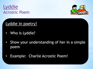Lyddie: Lesson five, Unit 1 | PPTX