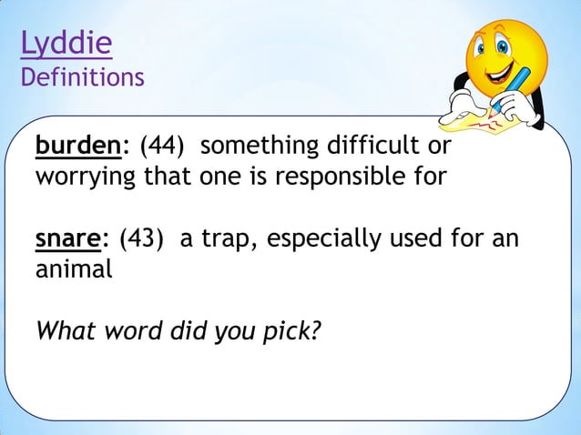 Lyddie: Lesson five, Unit 1 | PPTX