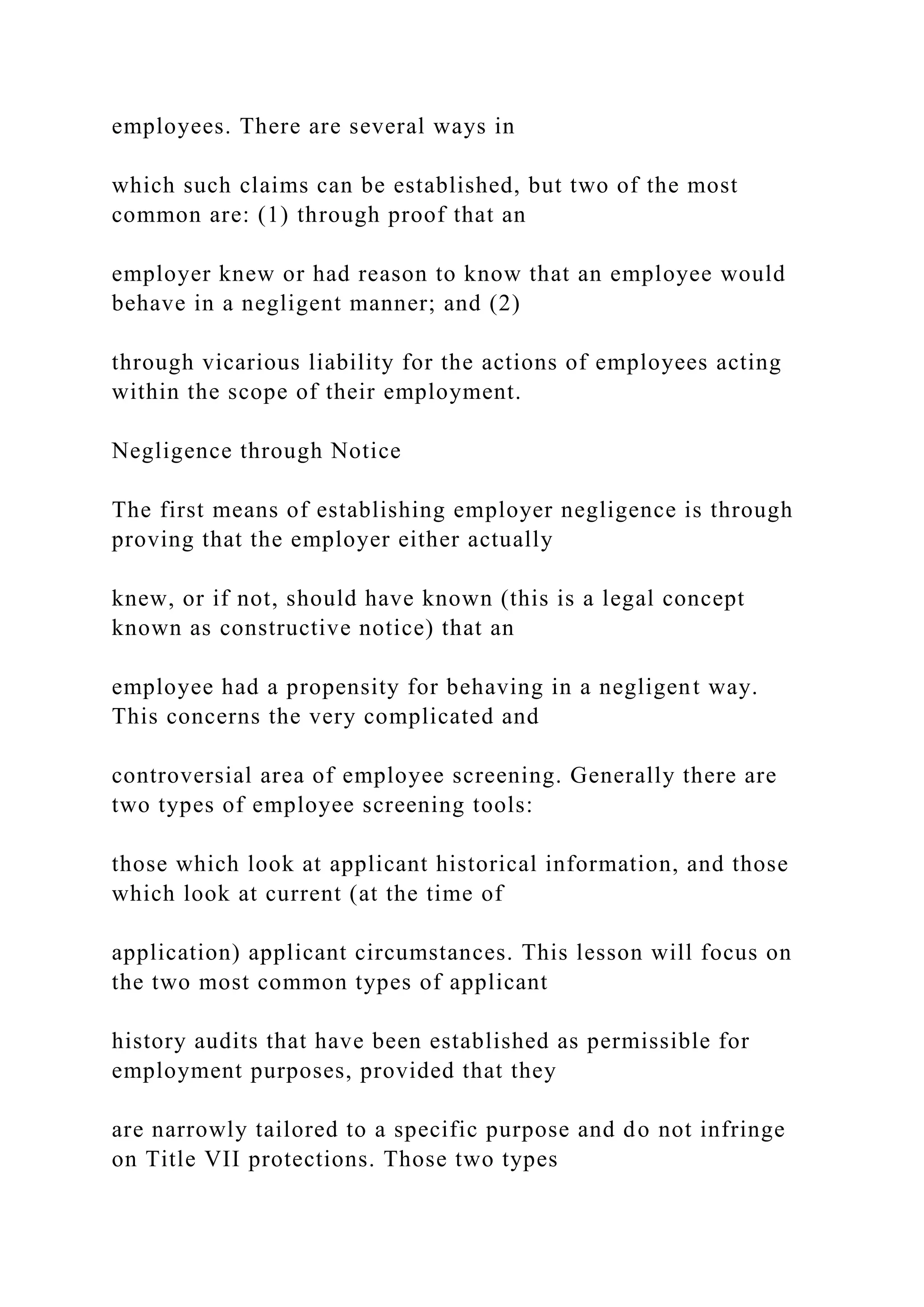 Lesson Four Employer Negligence - Part I In the first thr.docx