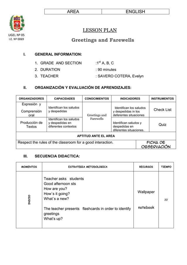 Lesson greting | DOCX
