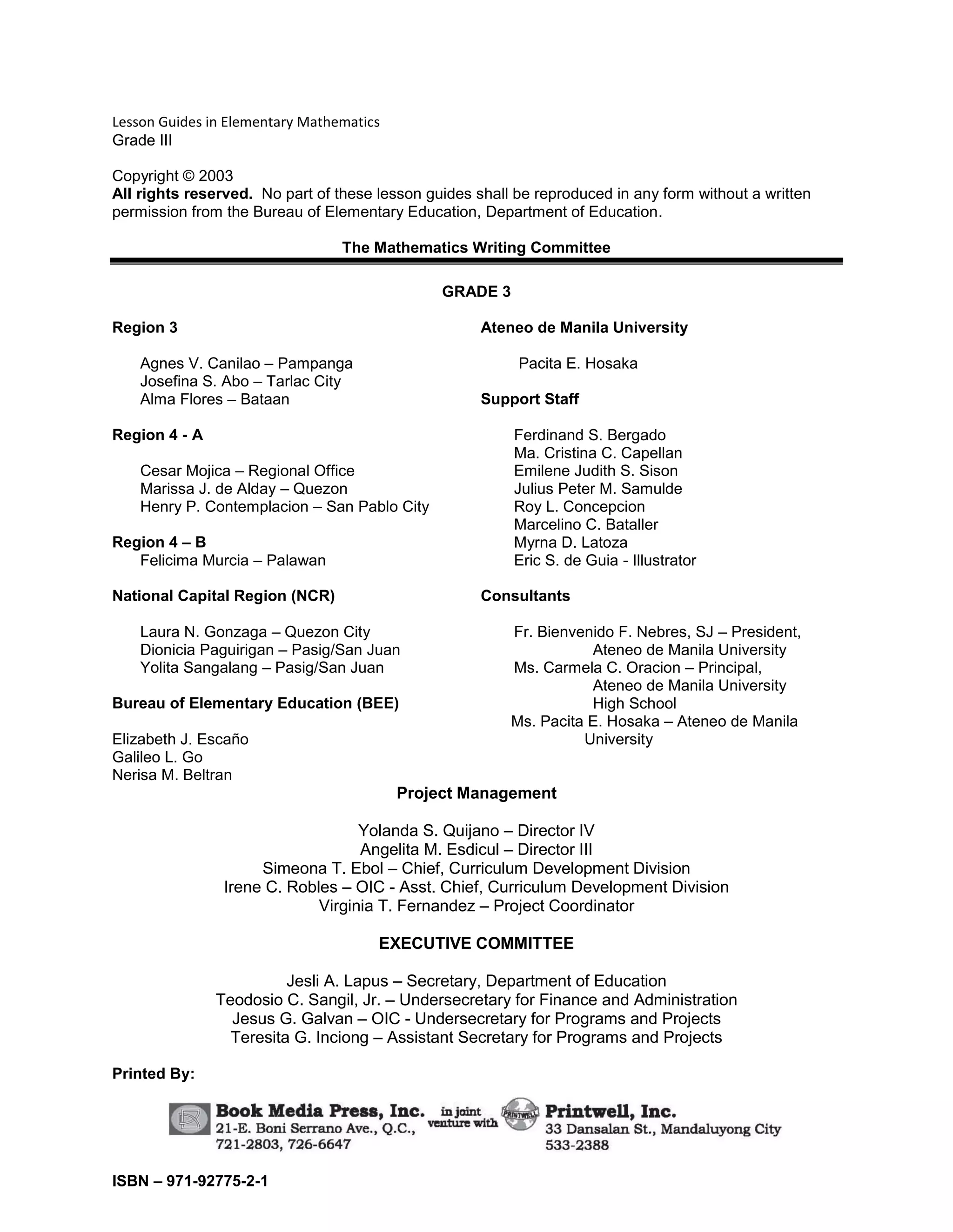Lesson guide gr. 3 chapter i -addition v1.0 | PDF