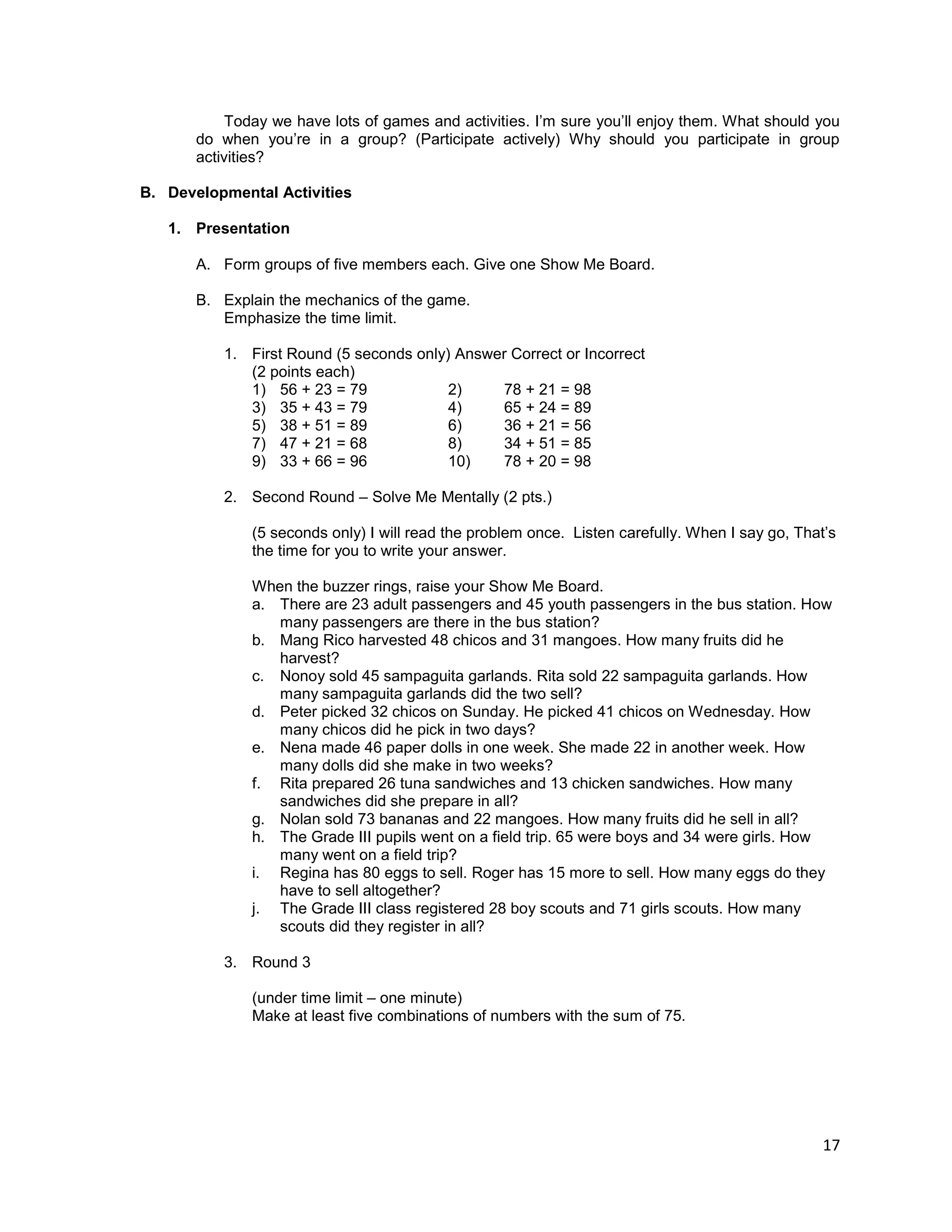 Lesson guide gr. 3 chapter i -addition v1.0 | PDF