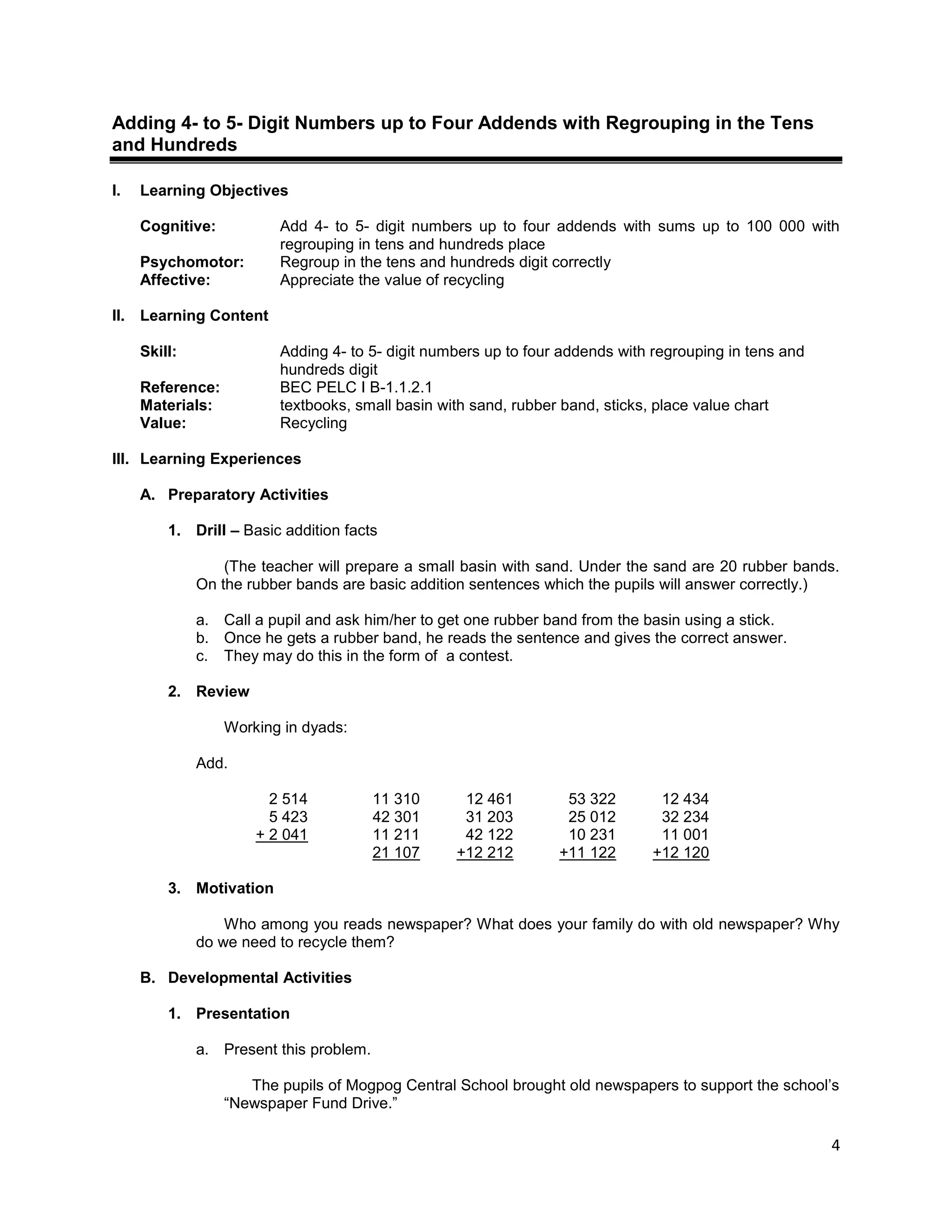 Lesson guide gr. 3 chapter i -addition v1.0 | PDF