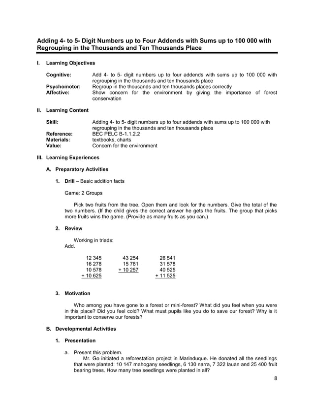Lesson guide gr. 3 chapter i -addition v1.0 | PDF