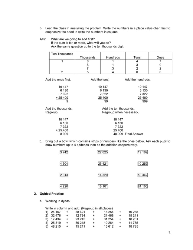 Lesson guide gr. 3 chapter i -addition v1.0 | PDF