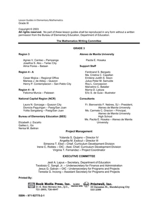 Lesson guide gr. 3 chapter i -addition v1.0 | PDF