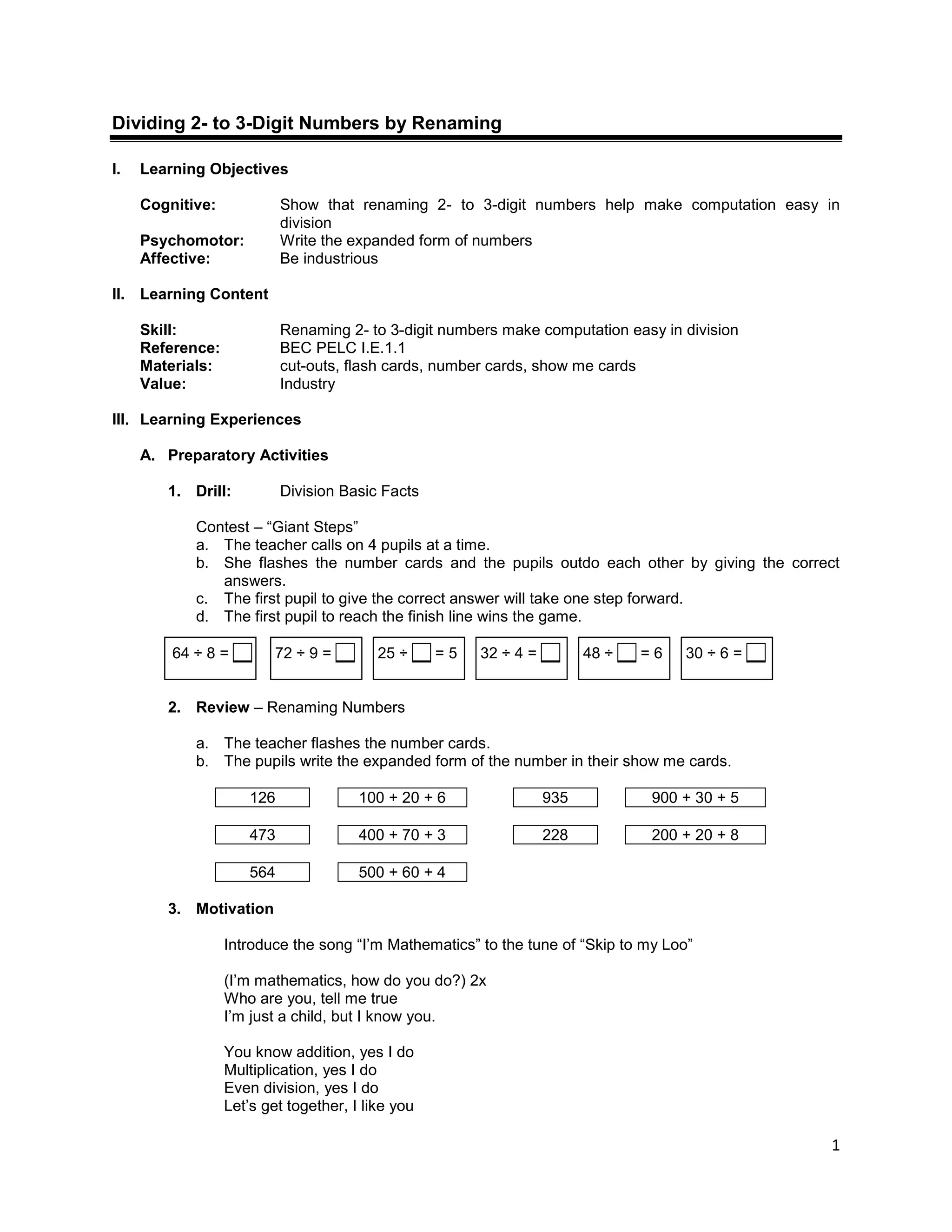 Lesson guide gr. 3 chapter i -division v1.0 | PDF