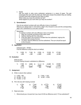 Lesson guide gr. 3 chapter i -subtraction v1.0 | PDF