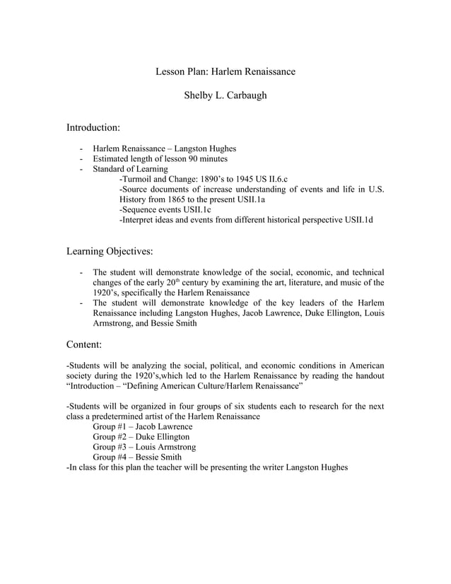 Lesson Harlem Ren | DOC | Jazz | Music