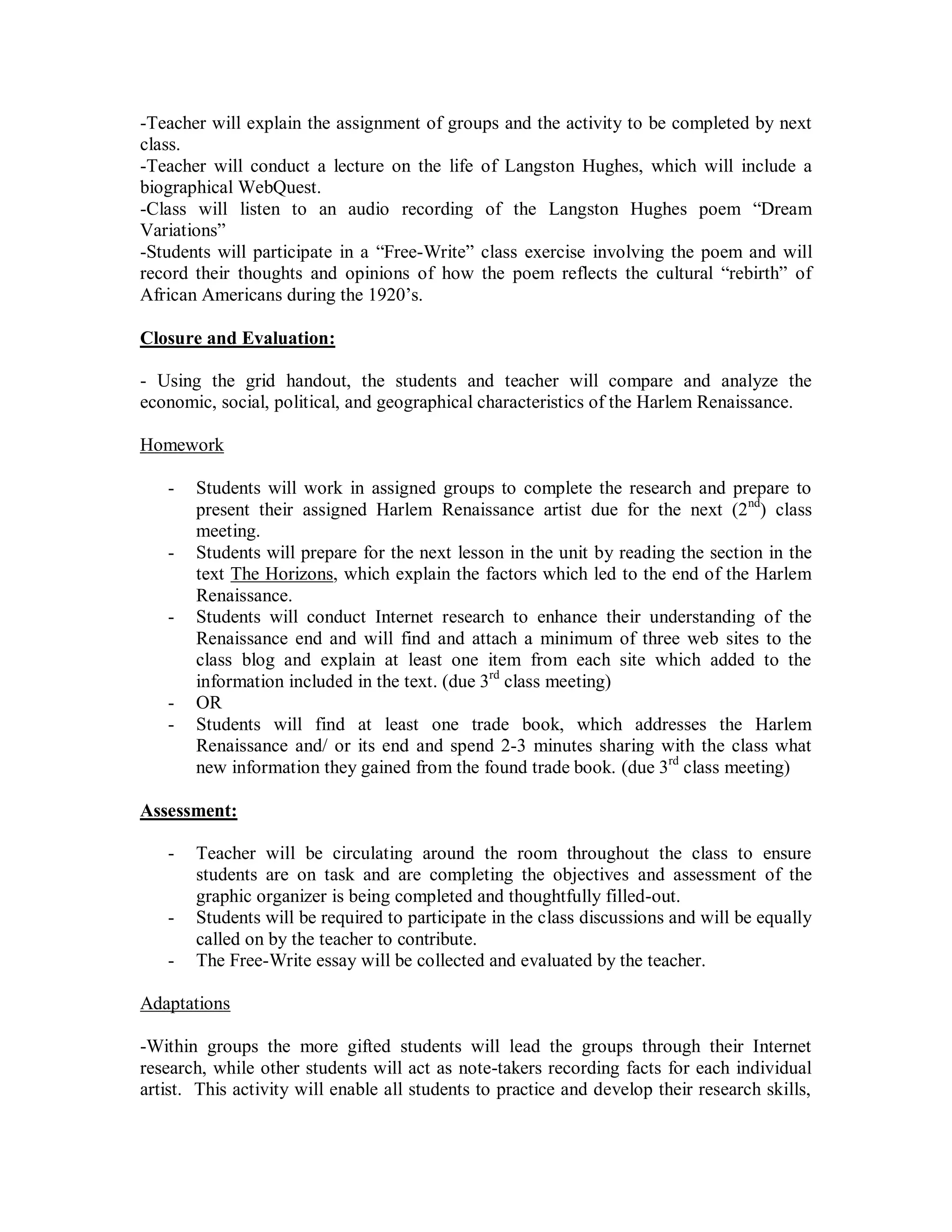 Lesson Harlem Ren Pdf | PDF