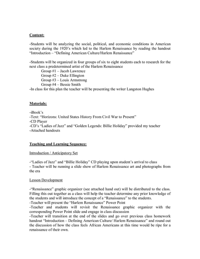 Lesson Harlem Ren Pdf | PDF