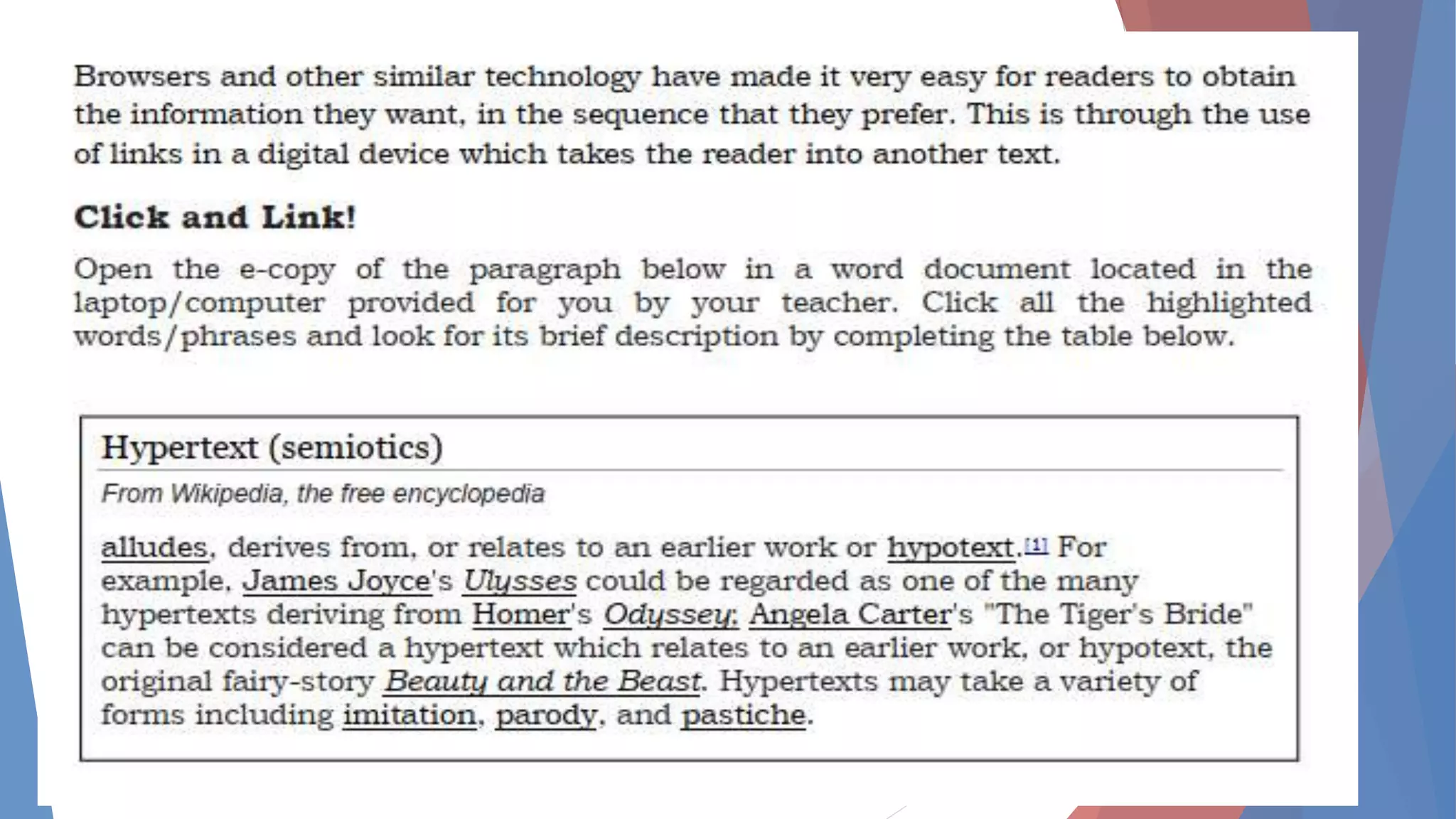 Lesson hypertext and intertext | PPTX