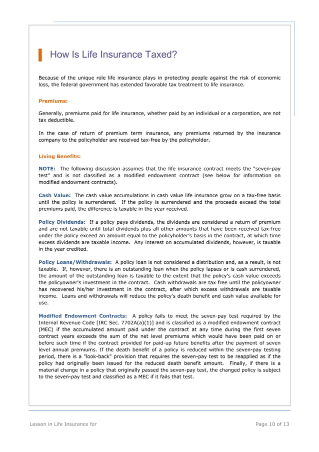 Lesson in life insurance | PDF