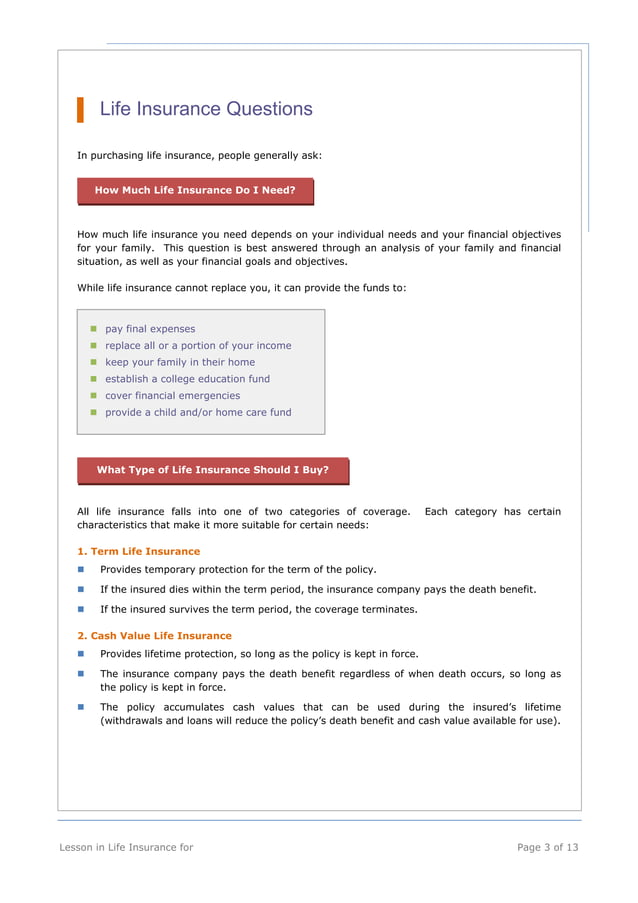 Lesson in life insurance | PDF