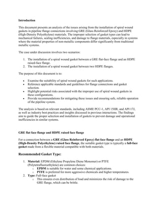 Lesson Learned for non metallic piping (HDPE) Gasket selection instead of spiral wounded | PDF