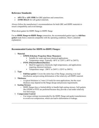 Lesson Learned for non metallic piping (HDPE) Gasket selection instead of spiral wounded | PDF