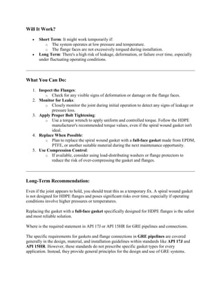 Lesson Learned for non metallic piping (HDPE) Gasket selection instead of spiral wounded | PDF