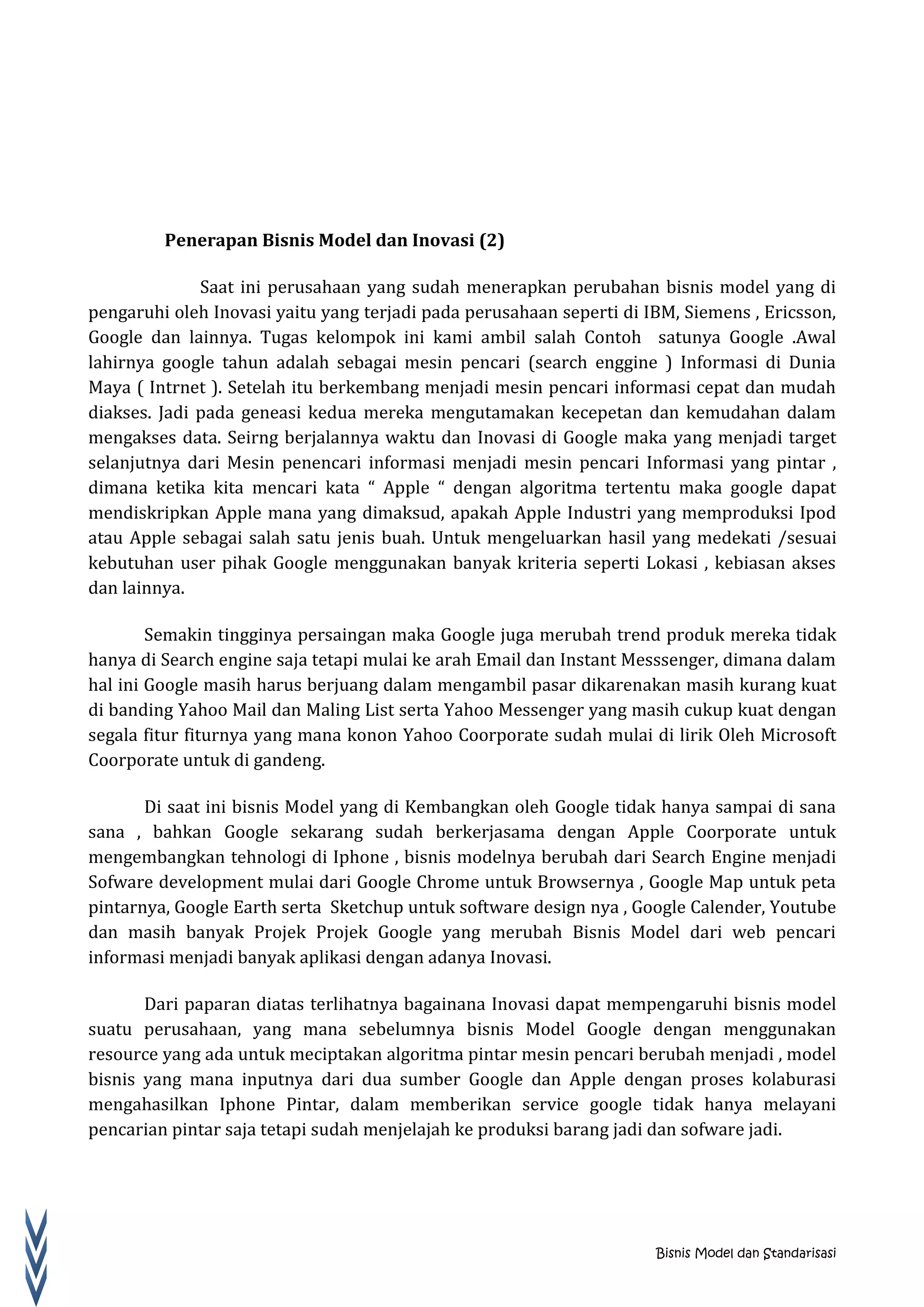 Lesson learning bisnis model dan standarisasi | DOC