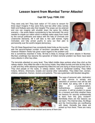 Lesson learnt from mumbai terror attacks. | PDF