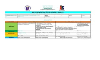 Sample Lesson Log on MYDev Life Skills Opening Activity | PDF