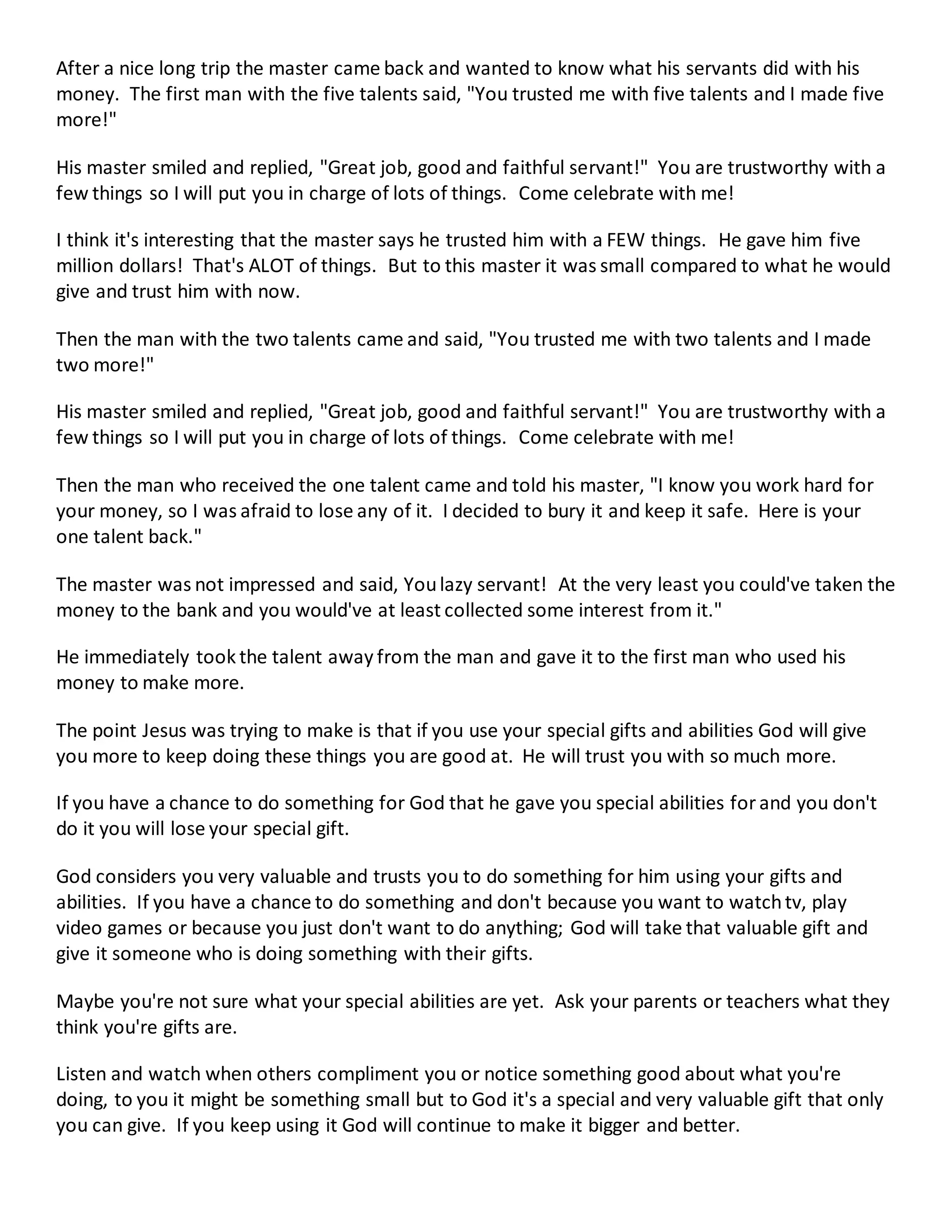 Lesson parable of the Talents | DOCX