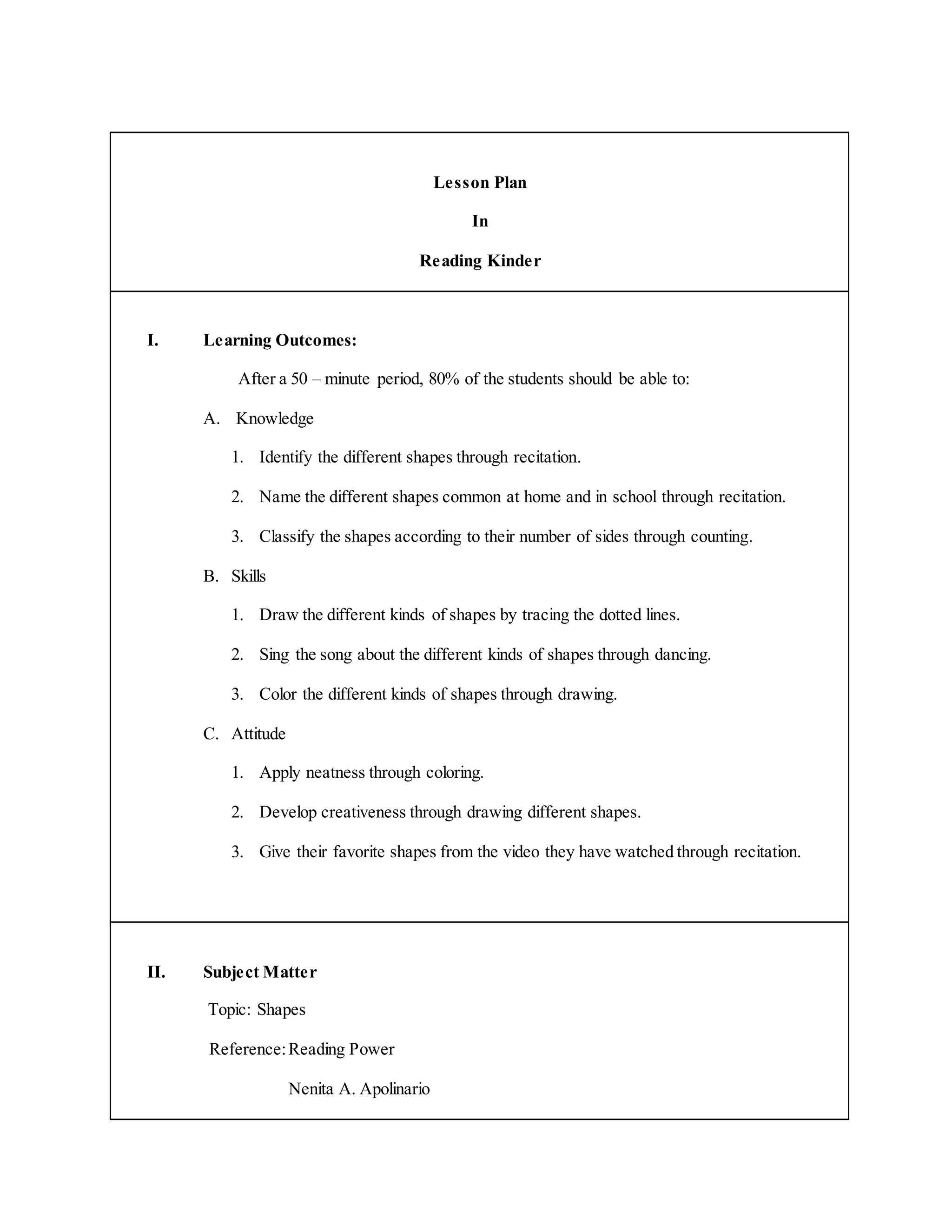 5 e's Detailed lesson plan for kindergarden | DOCX
