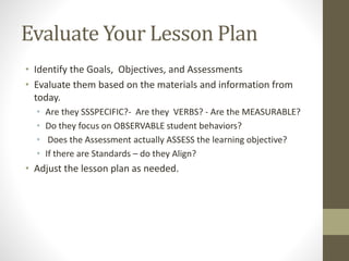 Lesson objectives goals assessment | PPTX