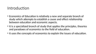 LESSON ONE.pptx Introduction and background to economics of Education ...