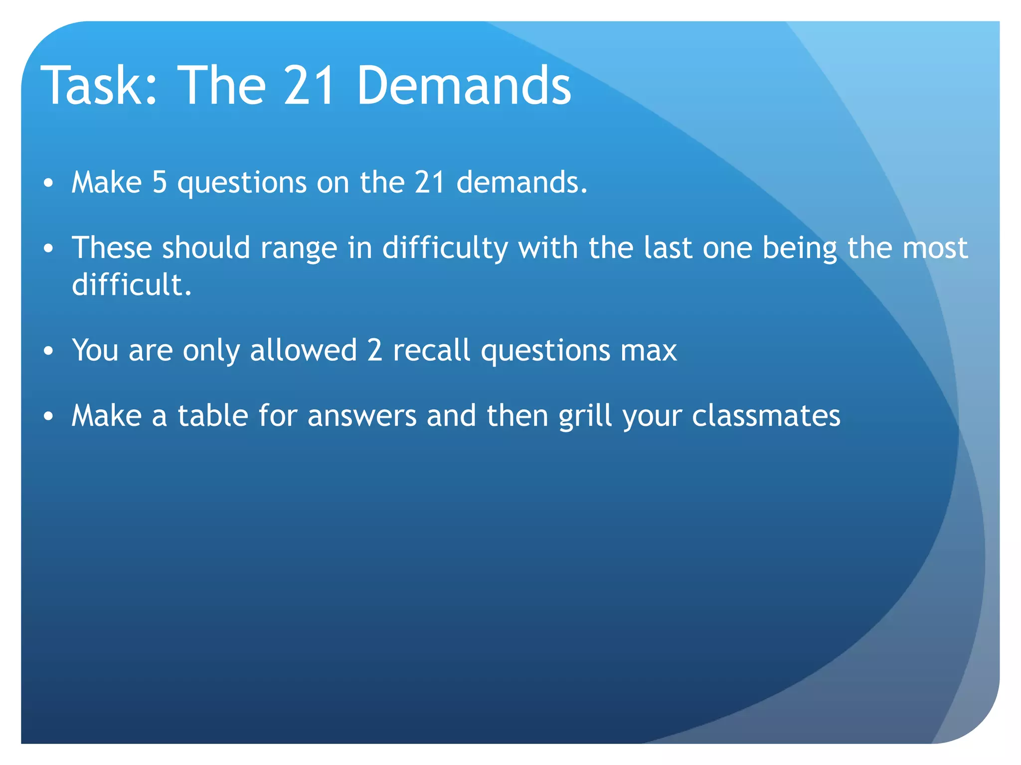 Lesson outline the 21 demands | PPT