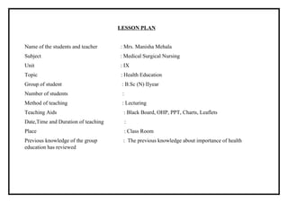LESSON PLA1... health EDUCATION b.sc nsg | DOCX
