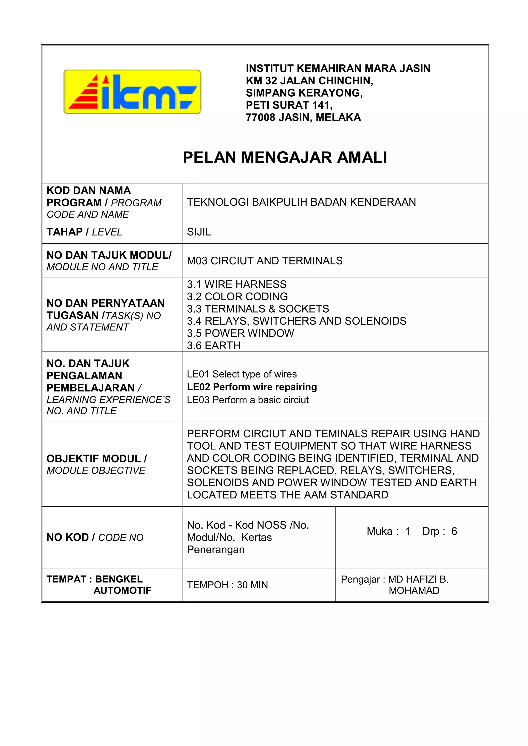 Pelan Mengajar Amali | DOCX