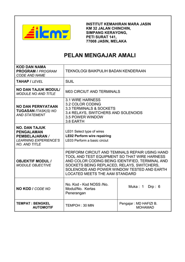 Pelan Mengajar Amali | DOCX