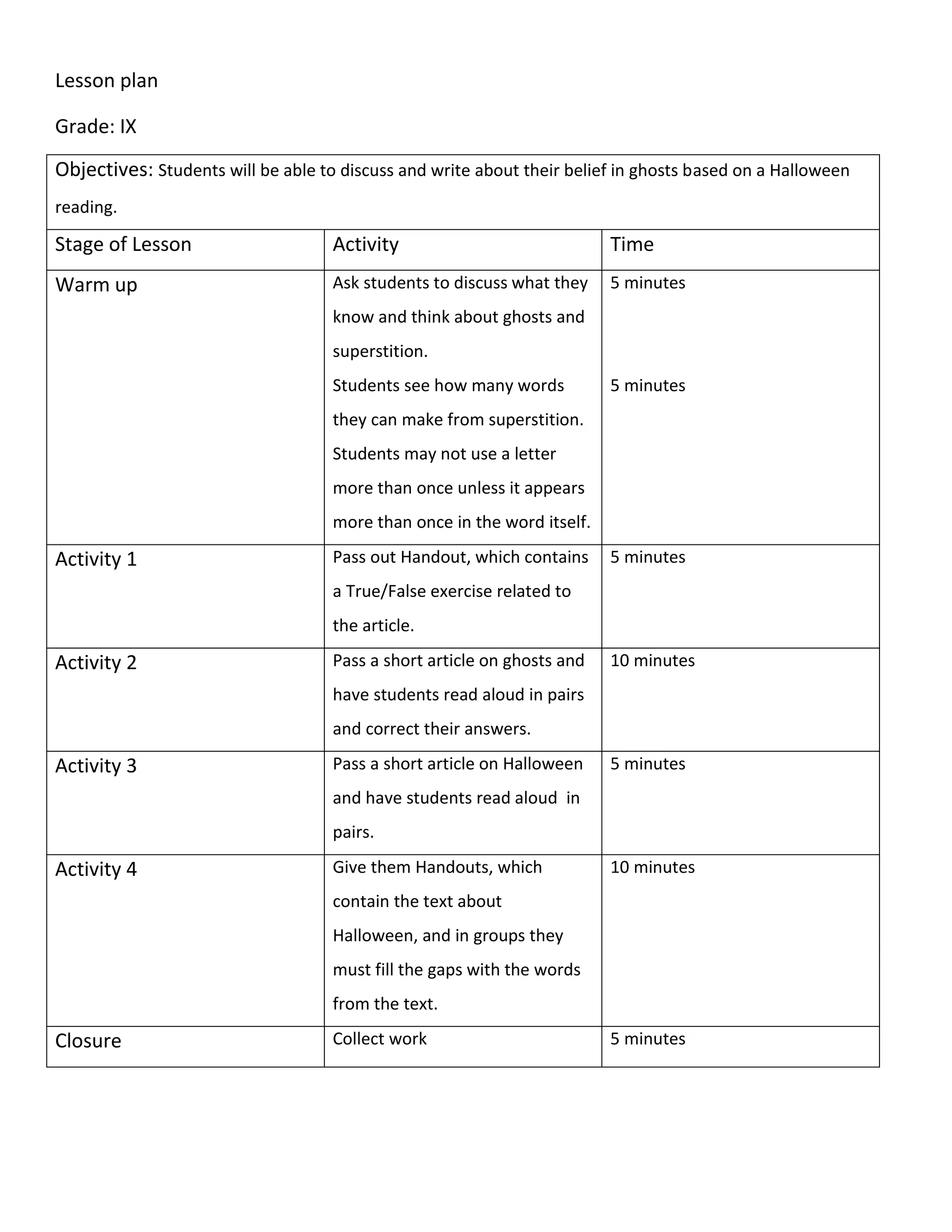 Lesson plan | DOCX