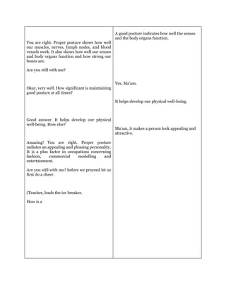 Lesson plan on good posture | DOCX