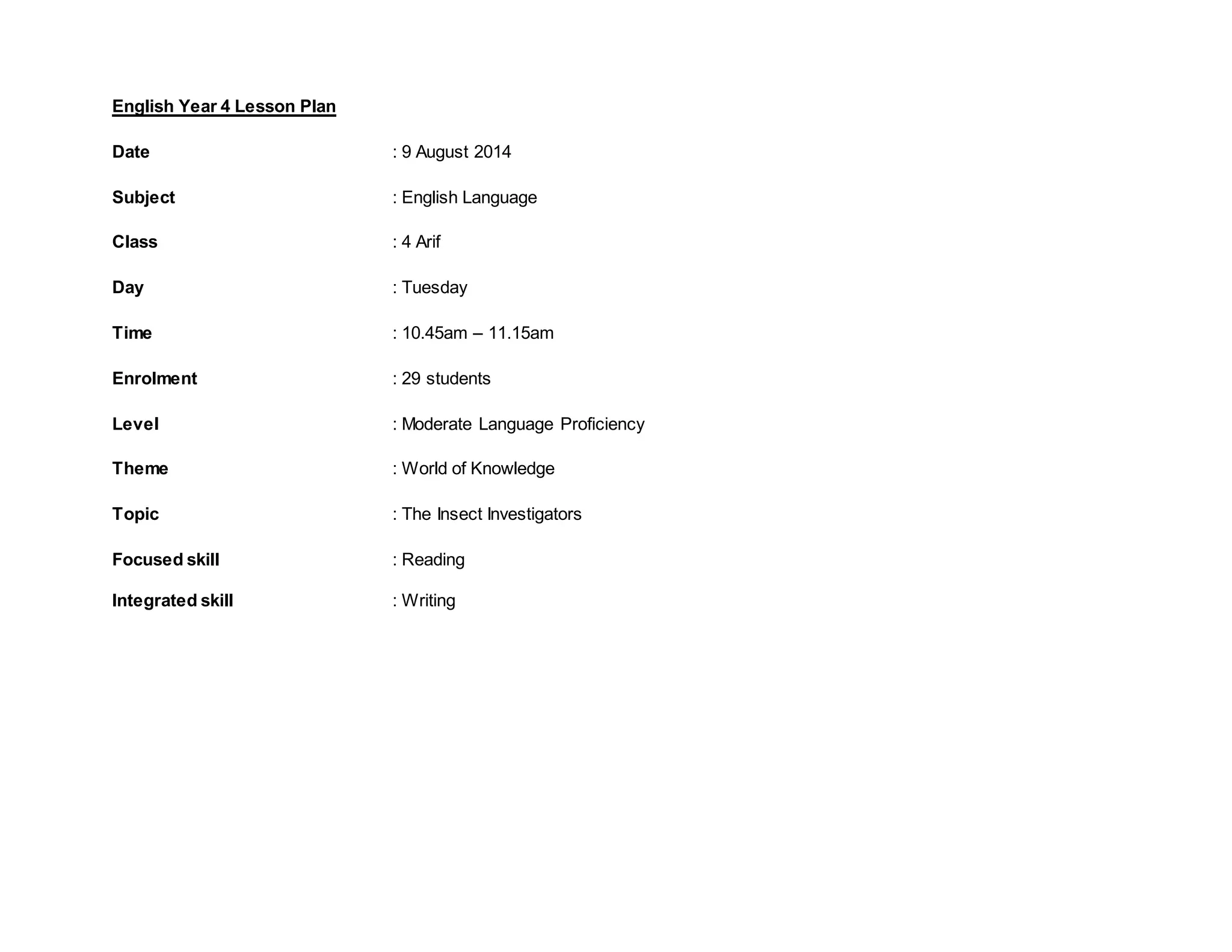 KSSR year 4 lesson plan reading unit 11 | PPT