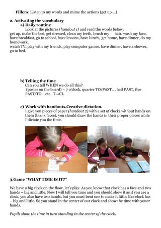 Lesson plan Telling the time.Daily routine. 3-rd form | DOC