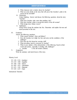 Grade 10 Lesson Plan: Arachne by Olivia Coolidge | DOCX