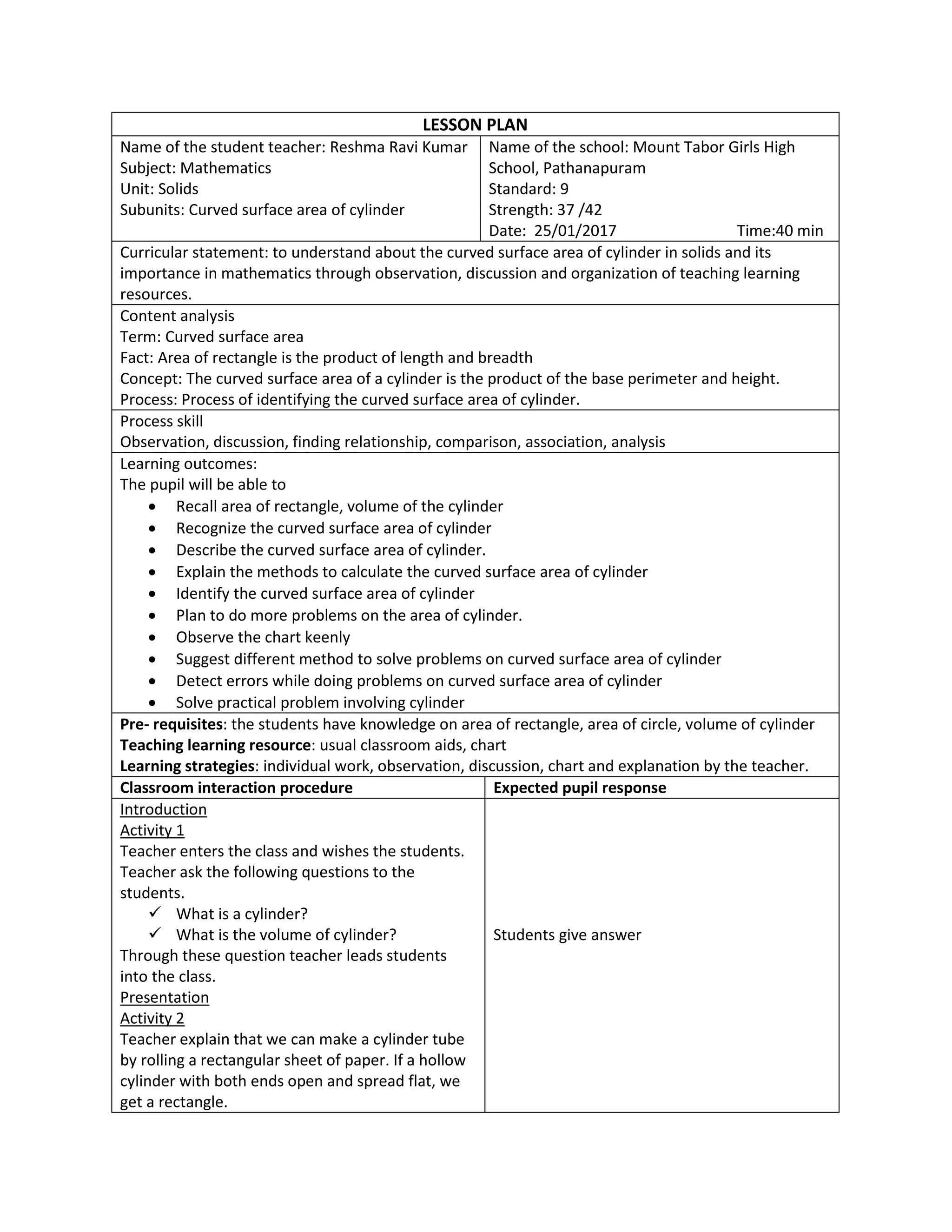 Lesson plan.maths | PDF | Physics | Science