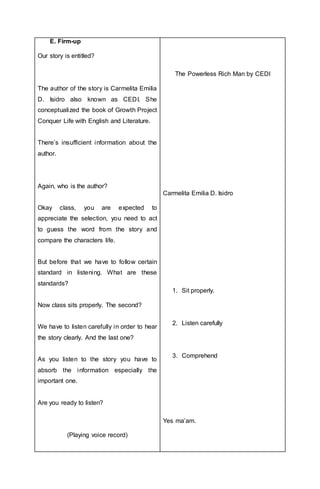 Lesson plan Grade 9 The Powerless Rich Man by CEDI | DOCX