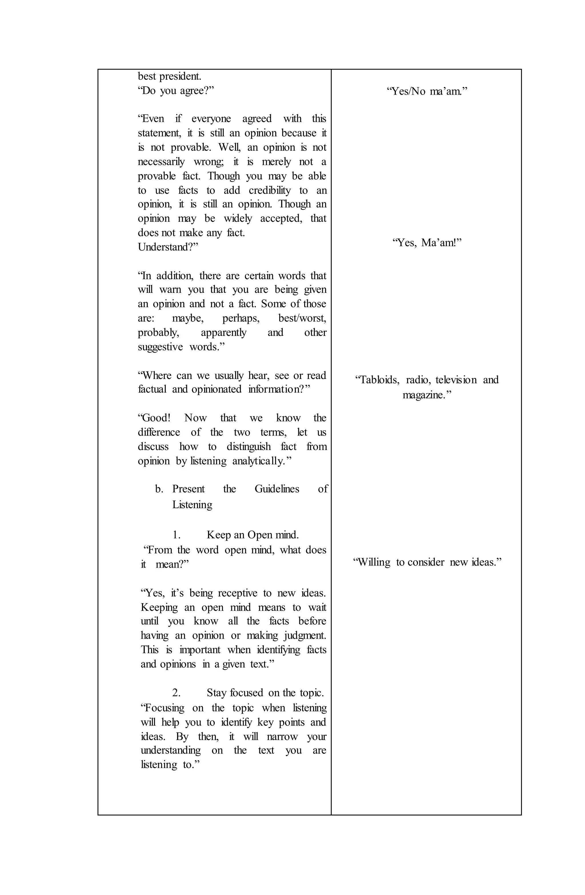 Detailed Lesson Plan in Fact and Opinion | DOCX