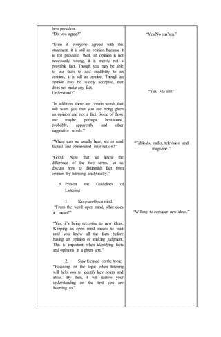 Detailed Lesson Plan in Fact and Opinion | DOCX